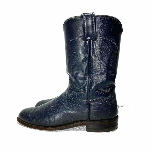 Justin Boots | Shoes | Vtg Usa Justin Womens 75 C Navy Blue Leather ...